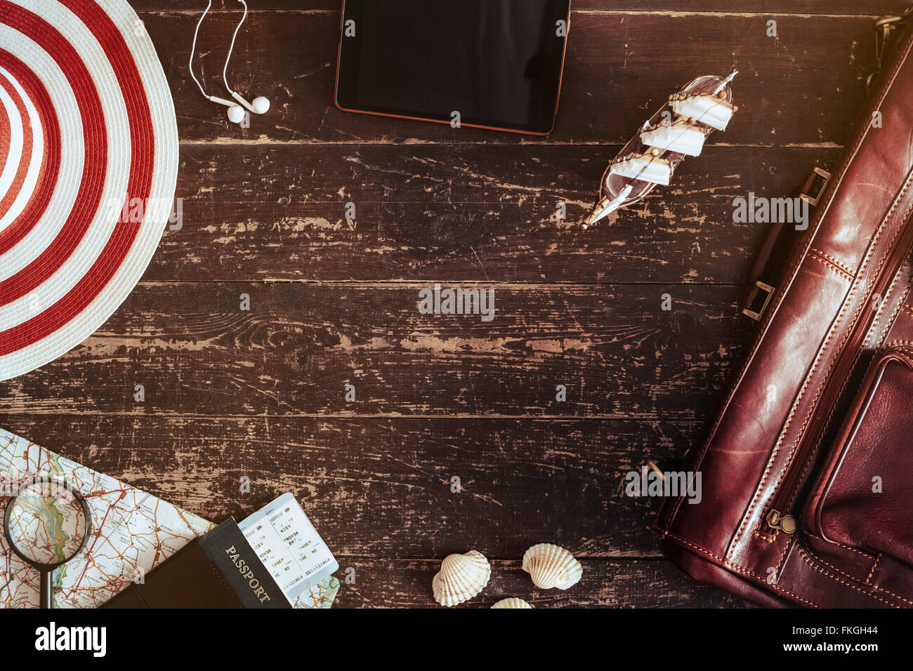 Top view photo of travel objects Stock Photo - Alamy