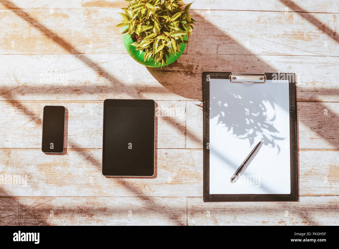Top view photo of business objects Stock Photo - Alamy