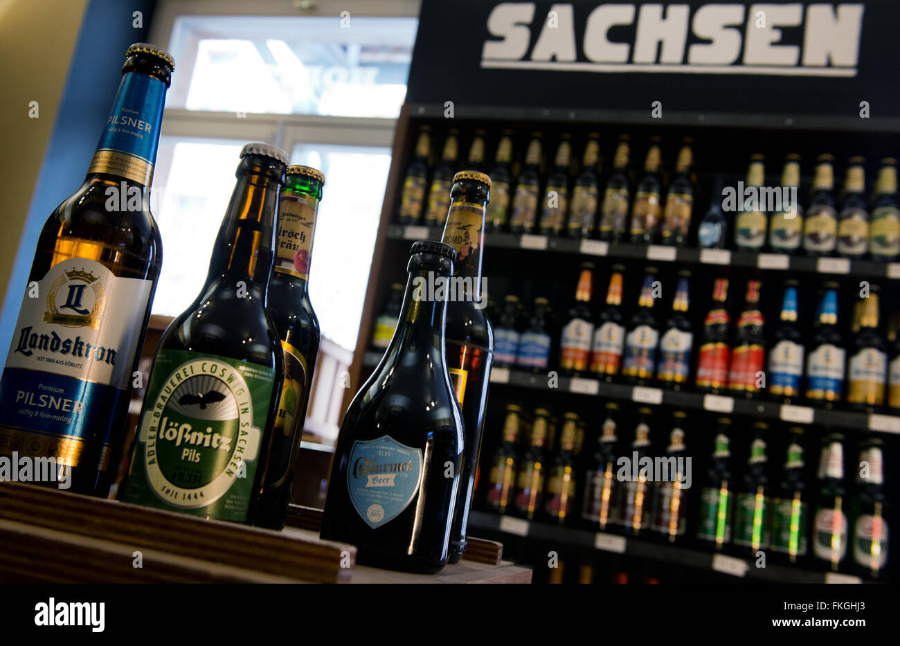 Regional beer types labelled with the inscription 'Sachsen' (Saxony ...