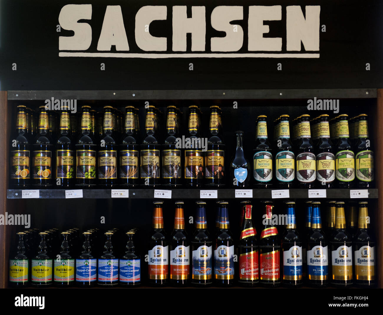 Regional beer types labelled with the inscription 'Sachsen' (Saxony ...