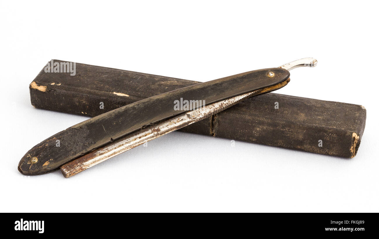 Old razor with cover on a white background Stock Photo - Alamy