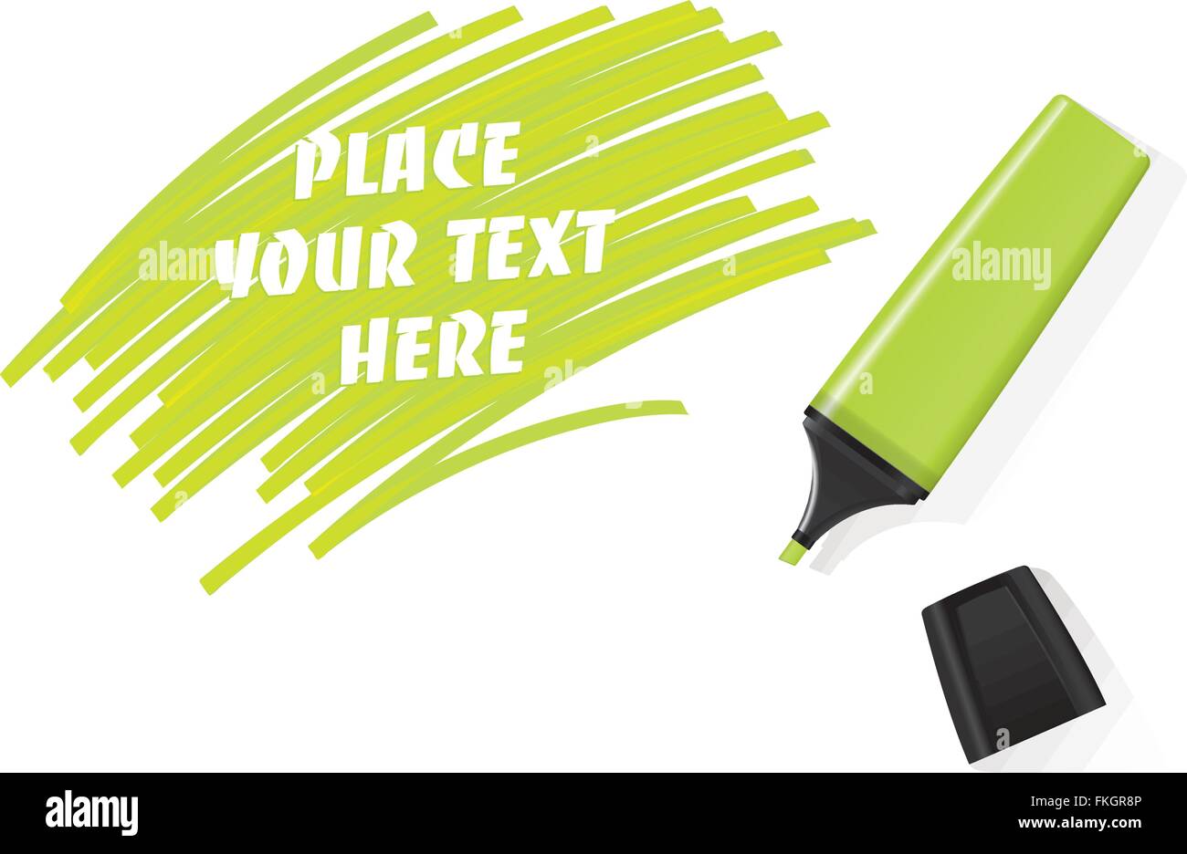 Realistic green highlighter and cap on white background. Scribbled ...