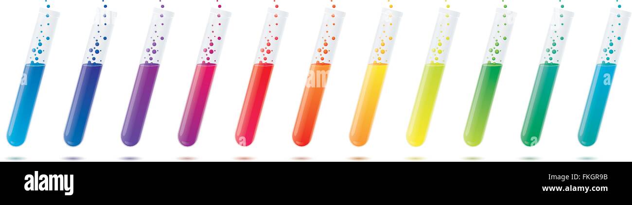 Test tubes filled with bubbling liquids in all colors of the rainbow ...