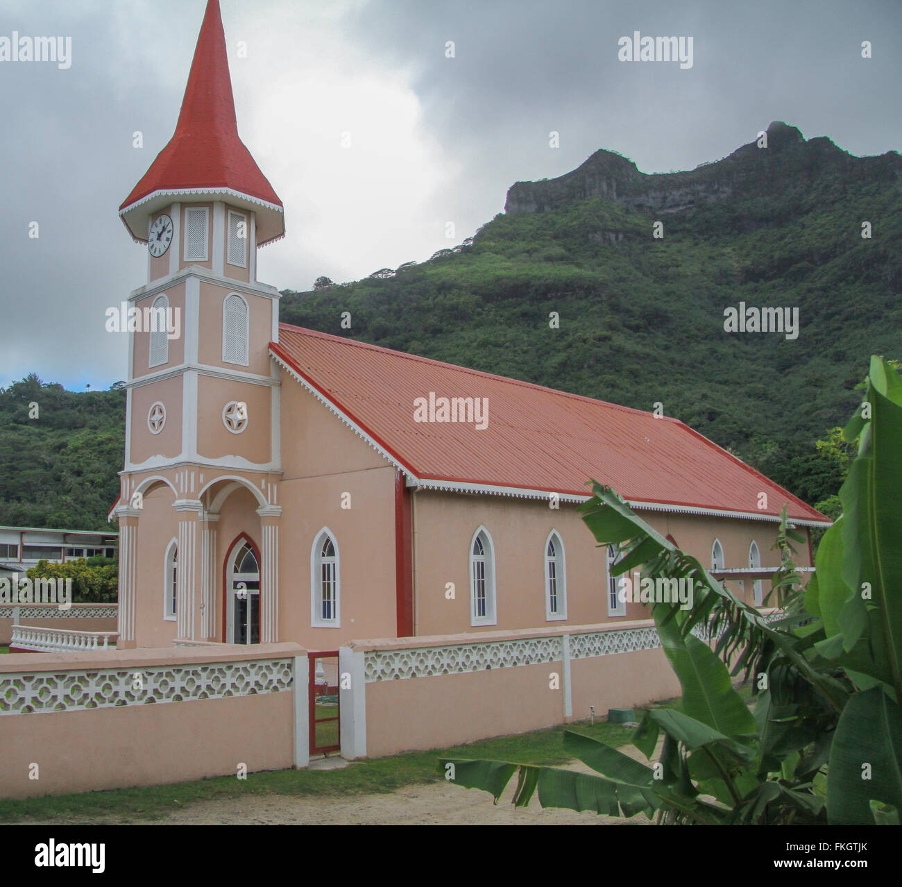Pink church in Bora Bora Stock Photo - Alamy