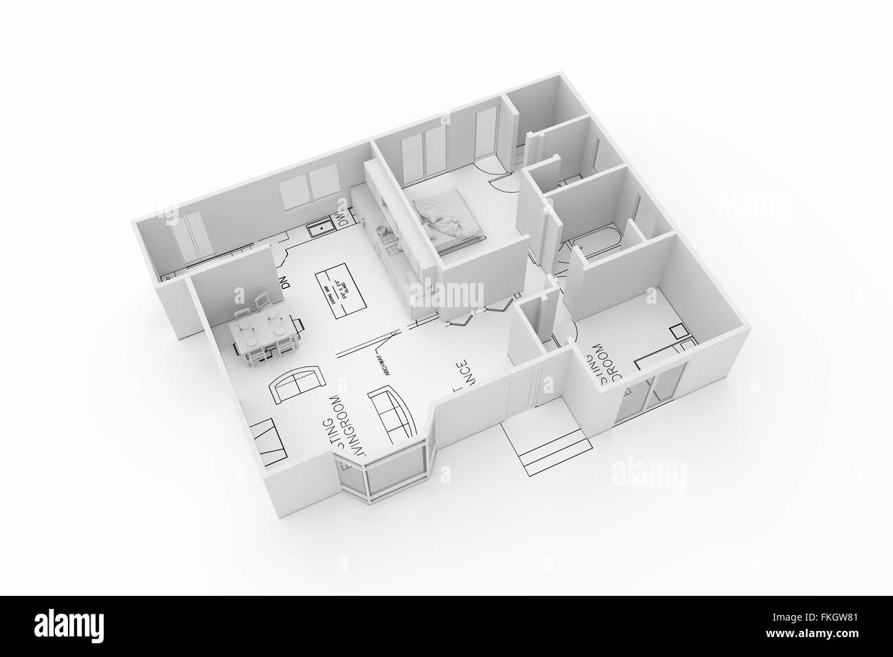 architecture plan of a residential house isolated on white background ...