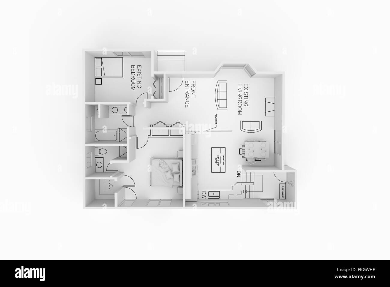architecture plan of a residential house isolated on white background ...