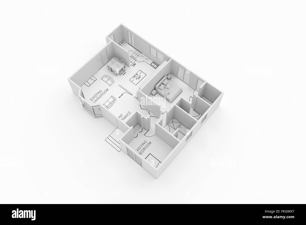 architecture plan of a residential house isolated on white background ...