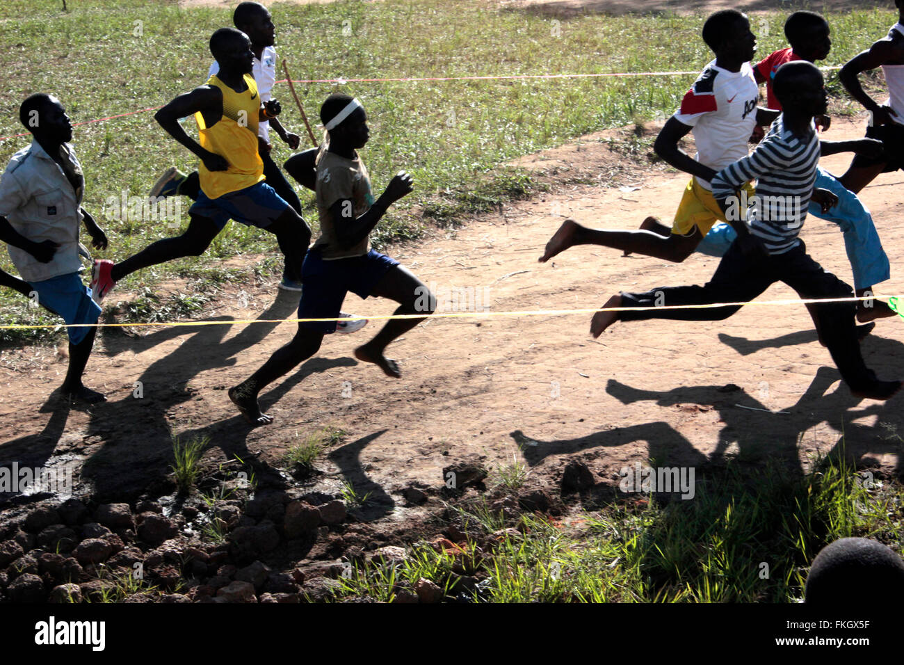 Budding athletes compete in a community race in rural Uganda Stock ...