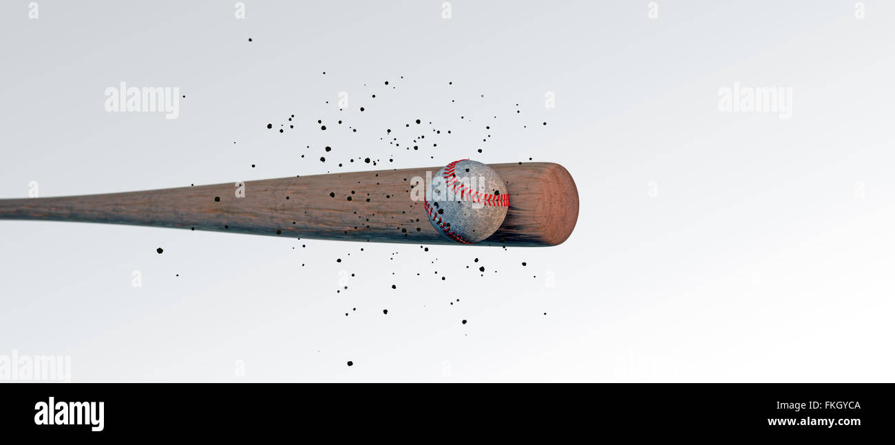 wooden baseball bat hitting a ball isolated on white background Stock ...