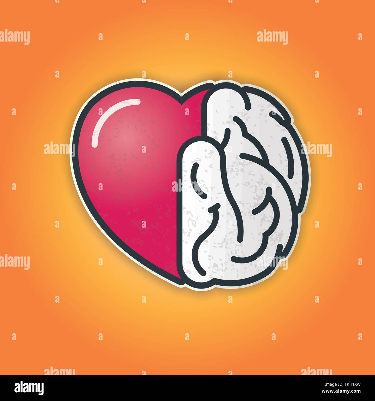 heart and brain symbiosis concept illustration with grunge texture ...