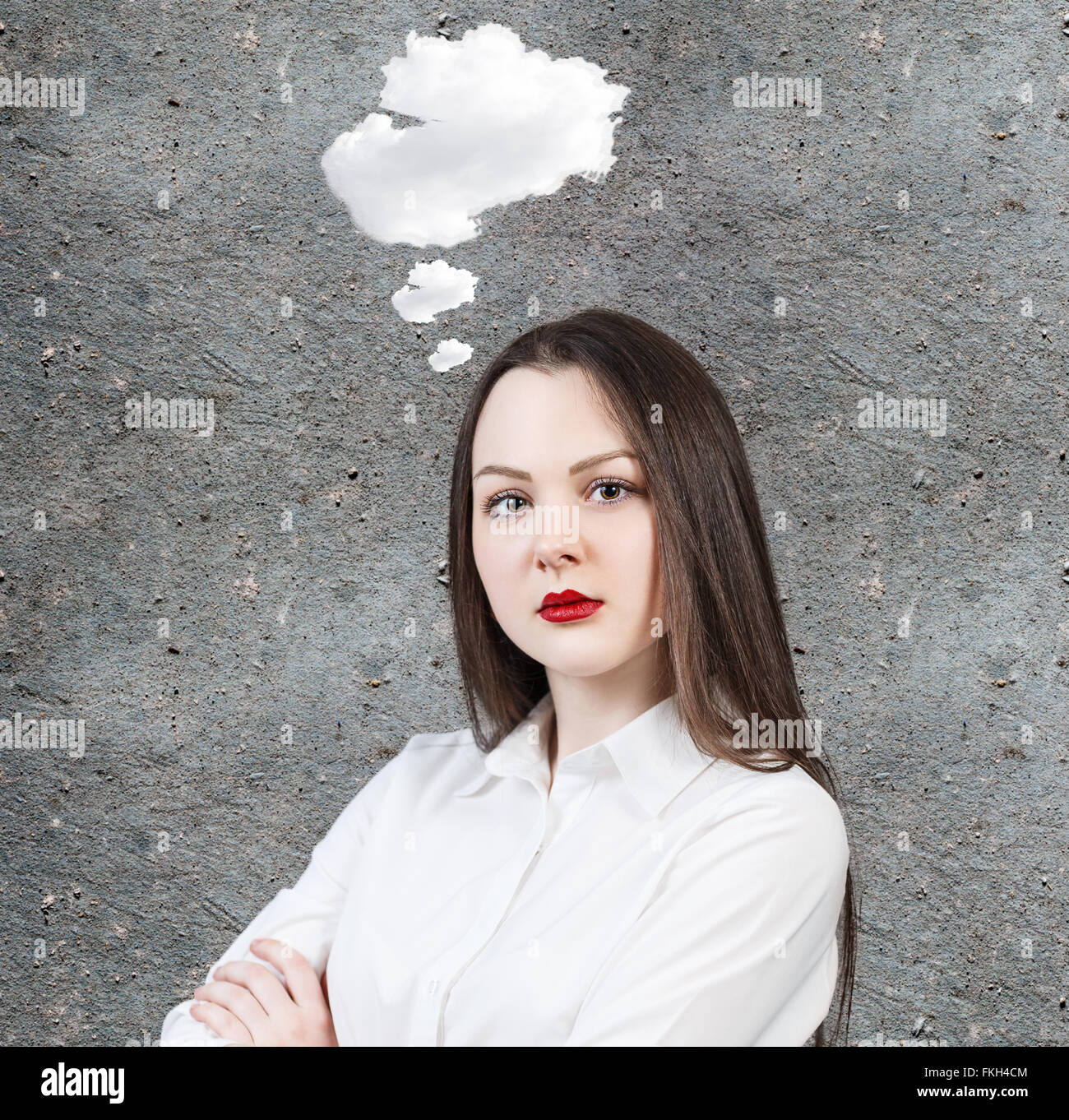 Young woman with idea cloud Stock Photo - Alamy