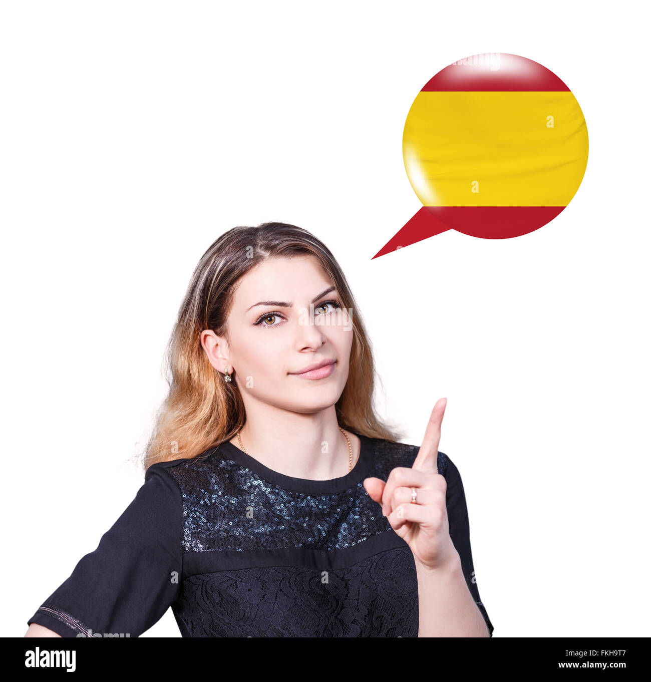 Woman point on the bubble with german flag Stock Photo - Alamy