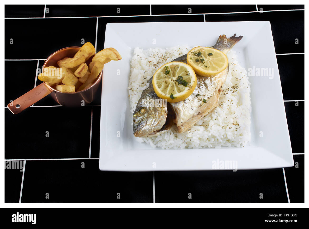 Fish and rice meal Stock Photo - Alamy