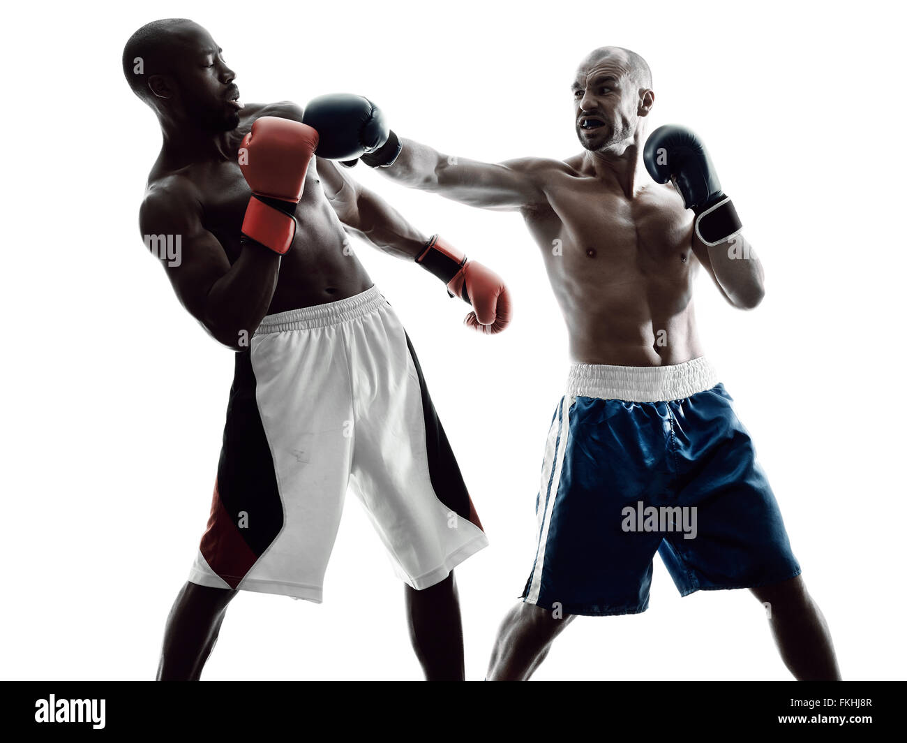 two men boxers boxing on isolated silhouette white background Stock ...