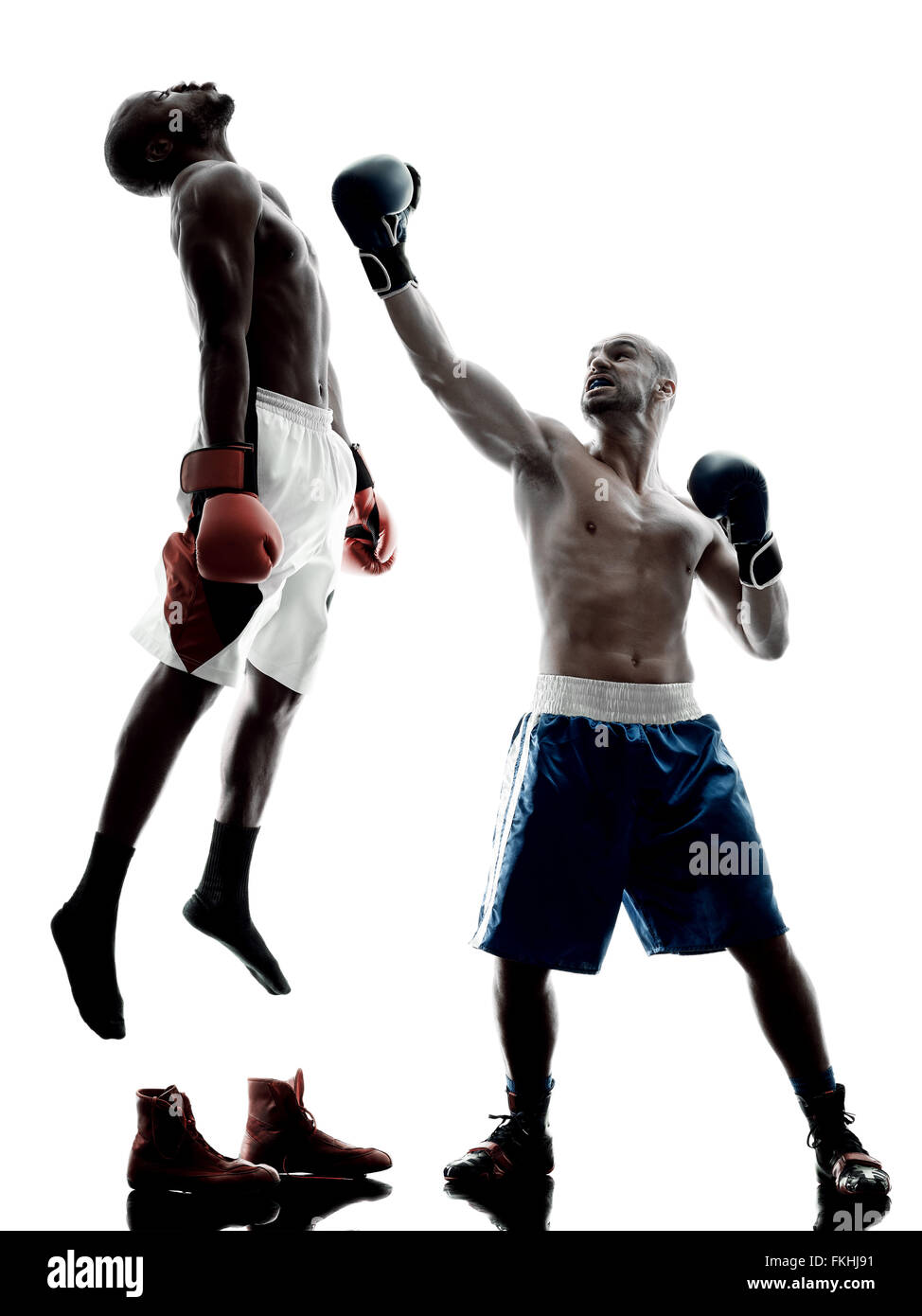 two men boxers boxing on isolated silhouette white background Stock ...