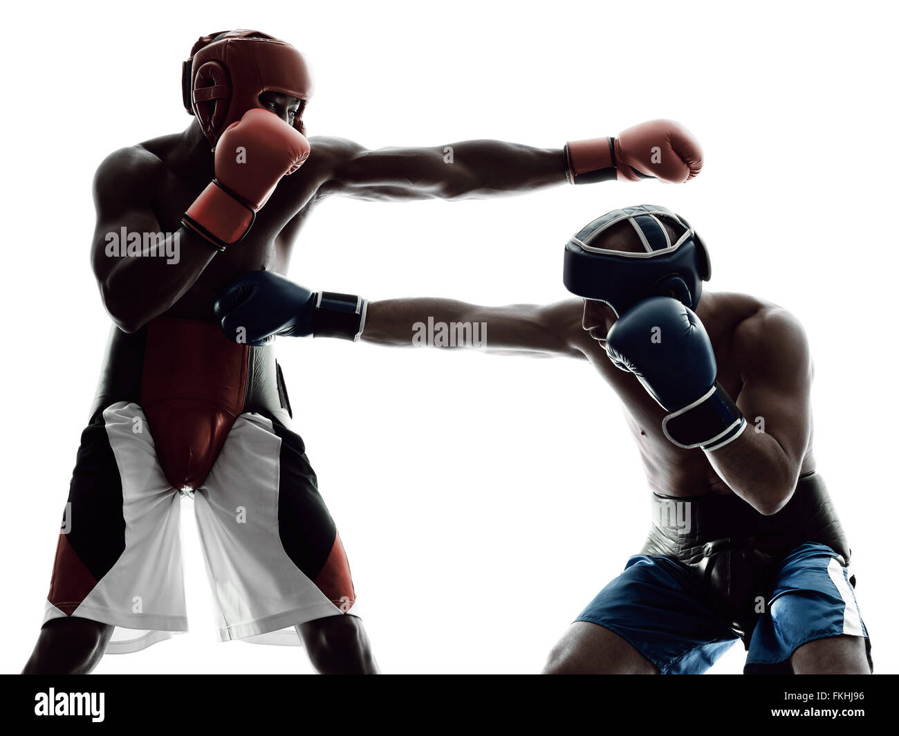 two men boxers boxing on isolated silhouette white background Stock ...
