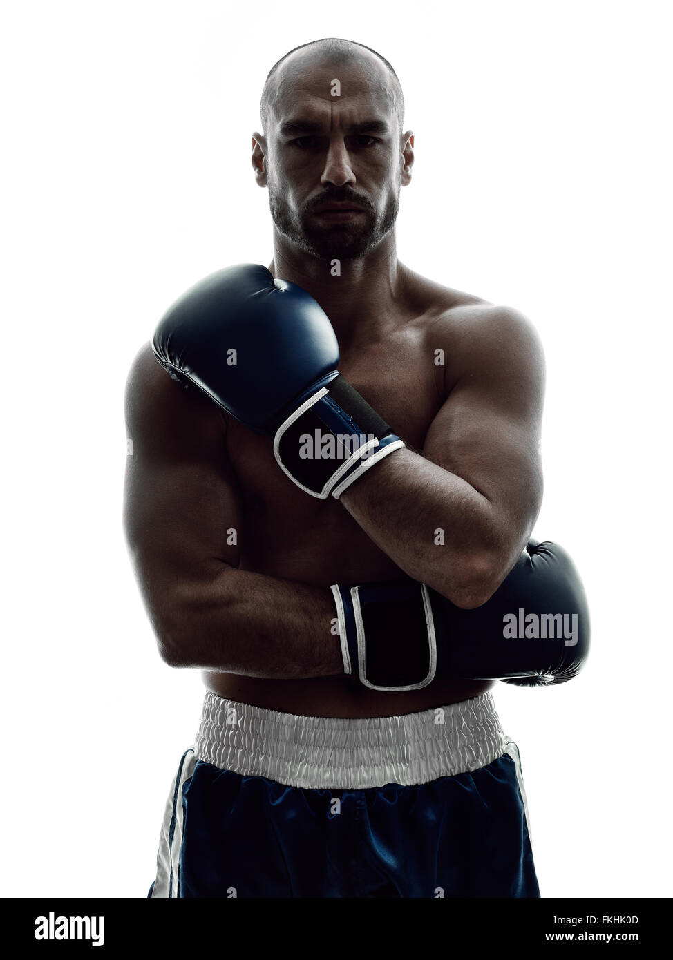 one man boxers boxing on isolated silhouette white background Stock ...