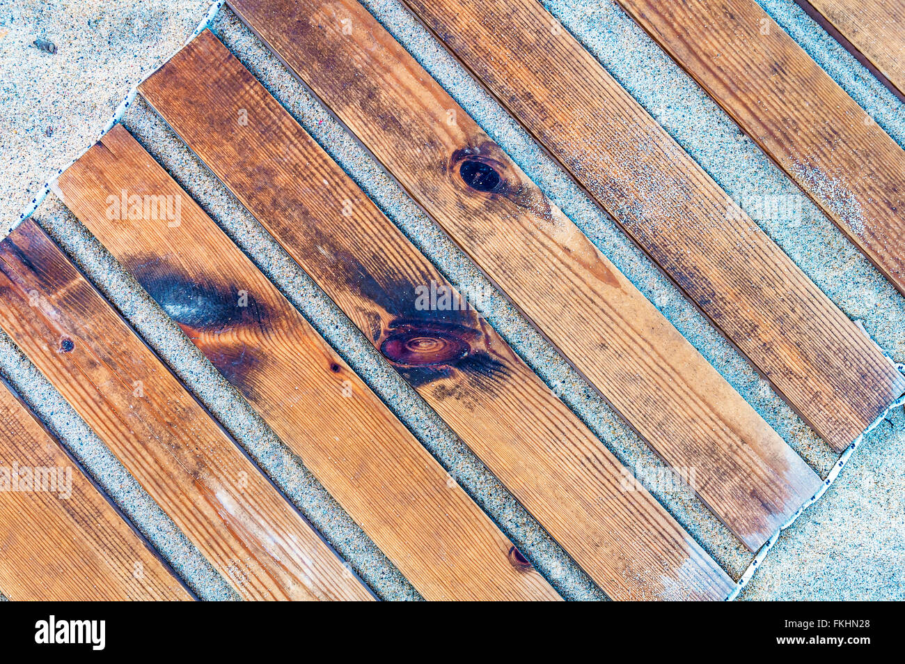 Wooden beach path texture with some sand Stock Photo - Alamy