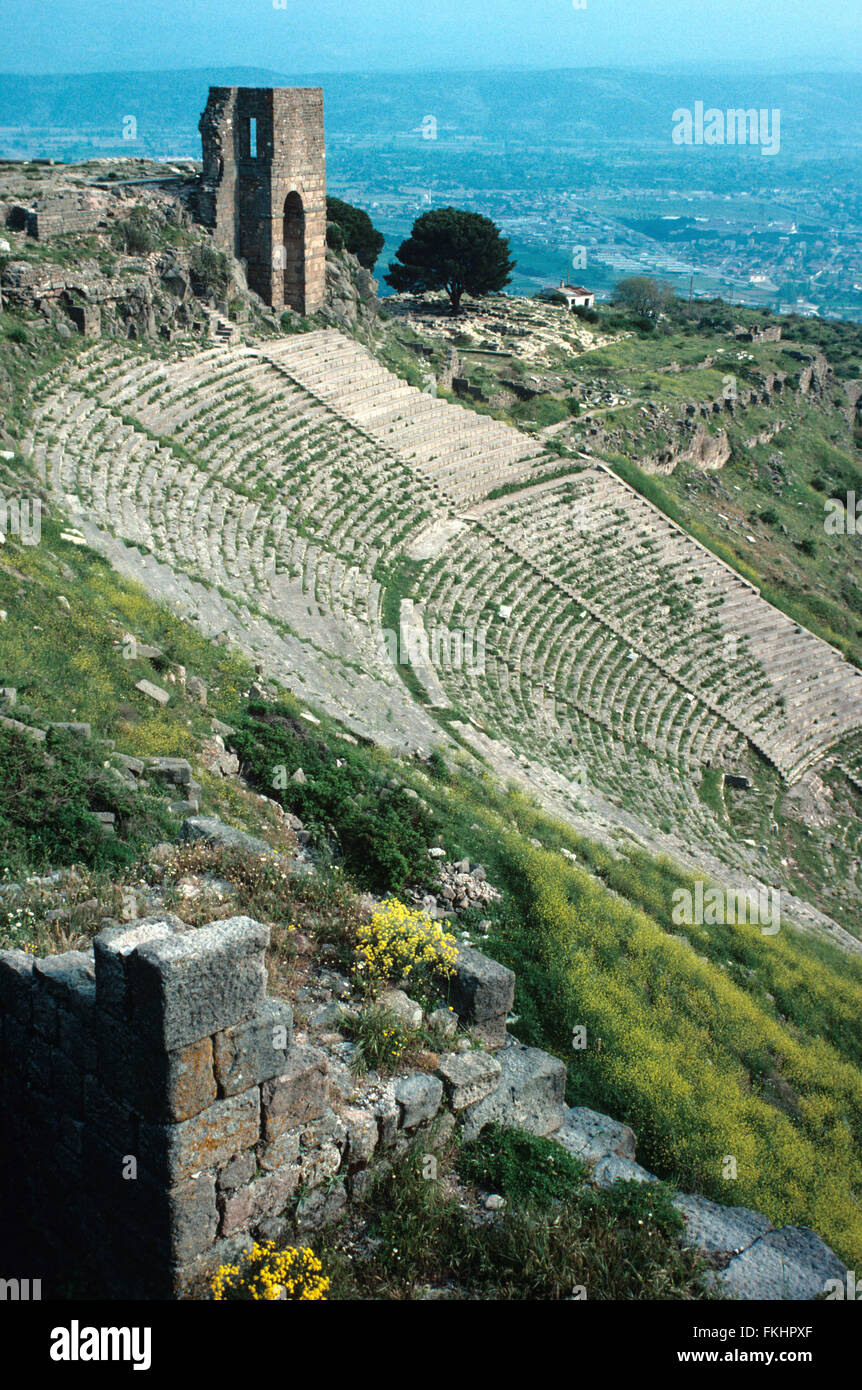 Antique Greek or Hellenistic Theatre or Theater at Pergamon or Pergamum ...