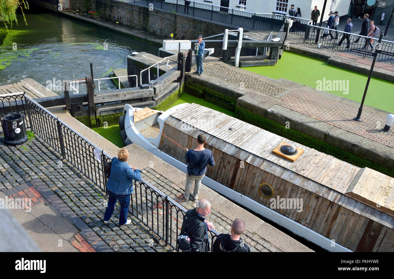 London, England, UK. Camden Lock - barge passing through Stock Photo ...