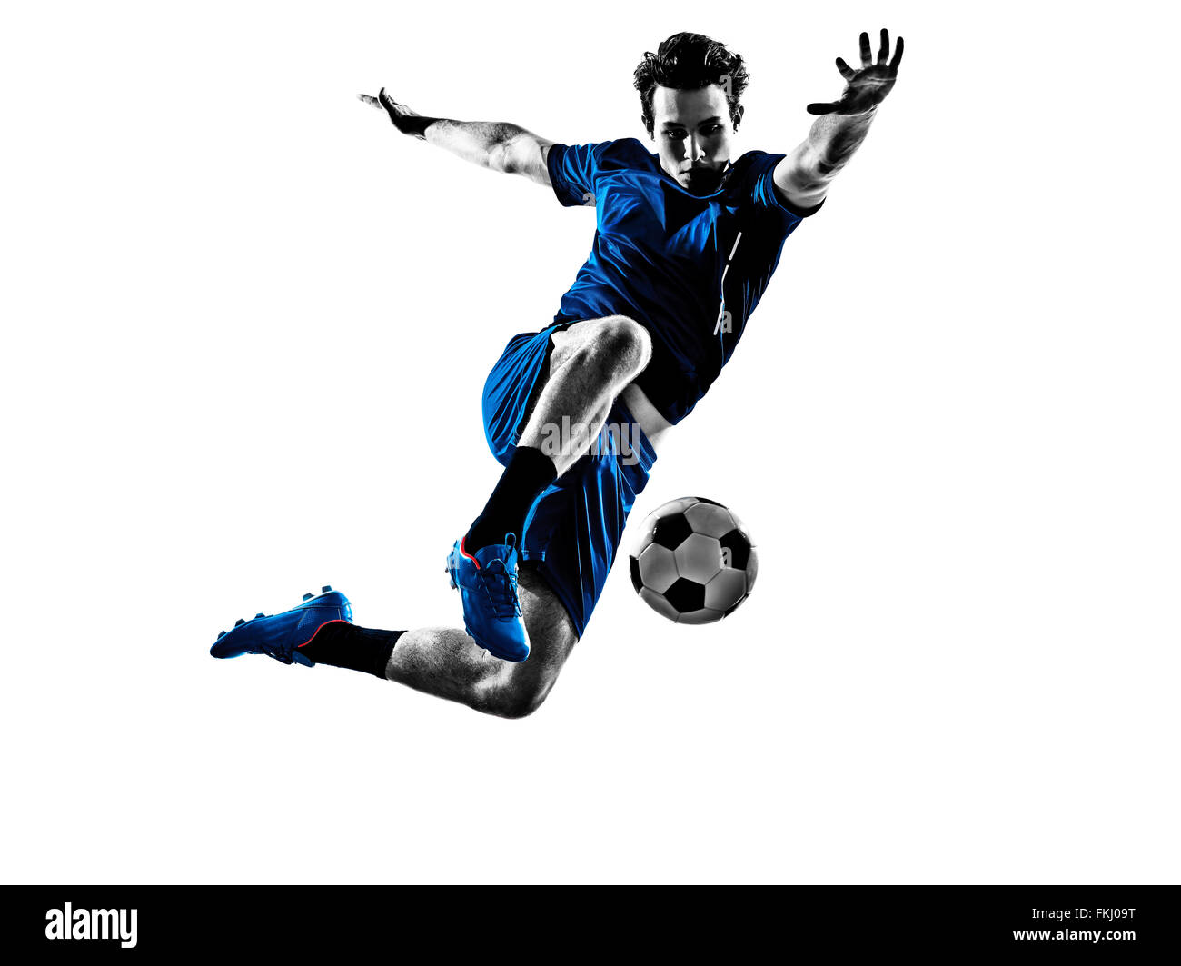 One Italian Soccer Player Man Playing Football Jumping In Silhouette ...