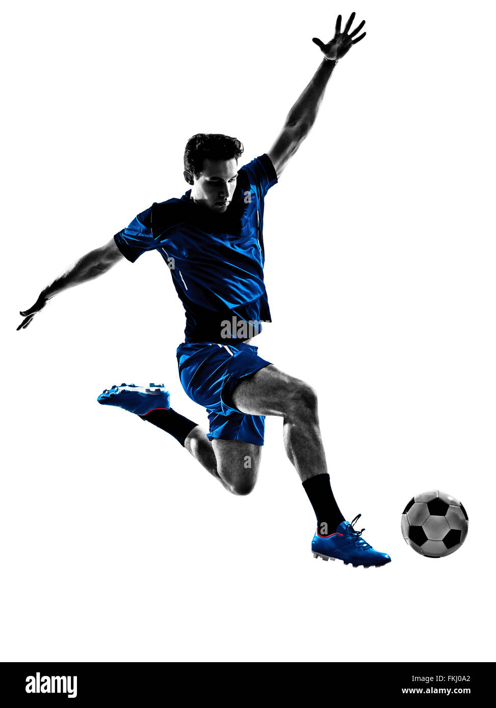 One Italian Soccer Player Man Playing Football Jumping In Silhouette ...