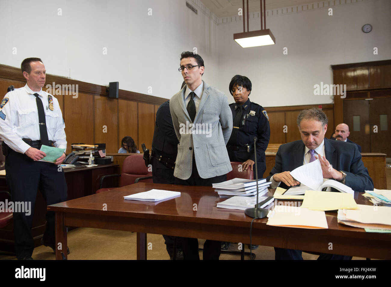 New York, NY, USA. 8th Mar, 2016. Court officers escort ELLIOT MORALES ...