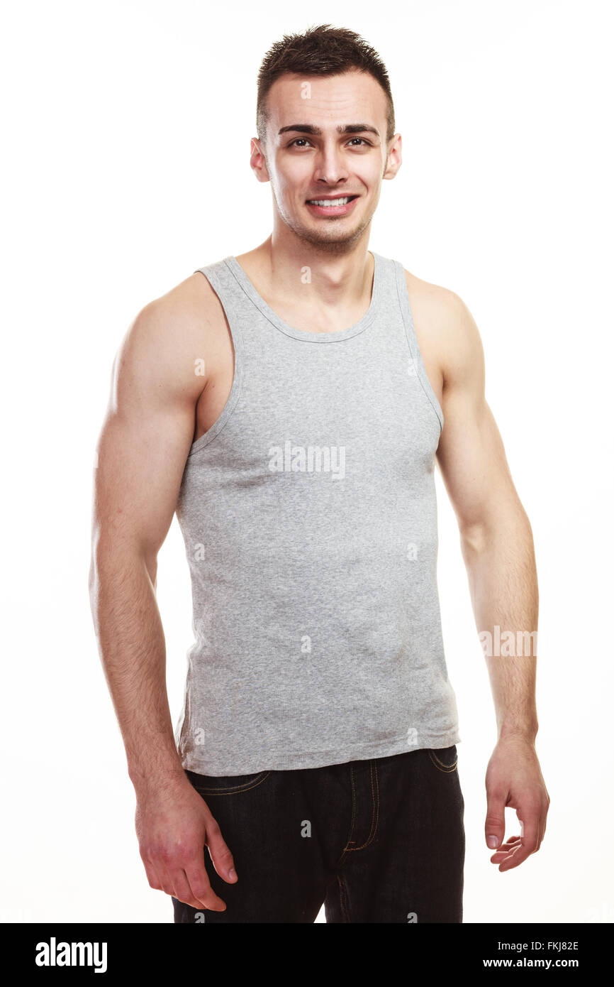 Handsome muscled sporty fit man. Portrait of young muscular guy ...