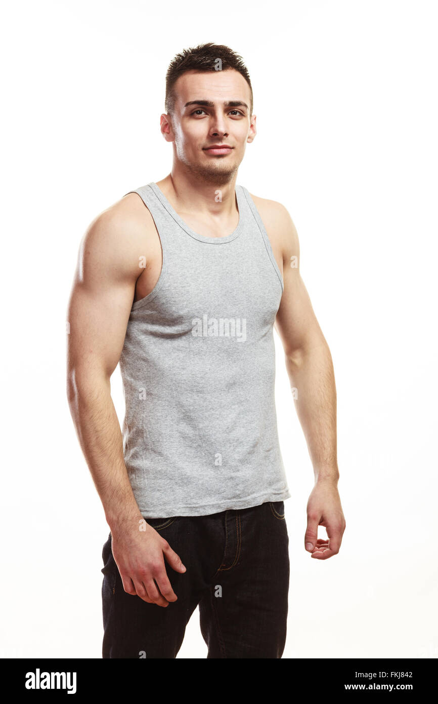 Handsome muscled sporty fit man. Portrait of young muscular guy ...