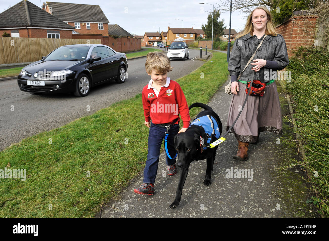 Guide dog for Autistic Son Marcus is connected to Ivan via a strap and ...