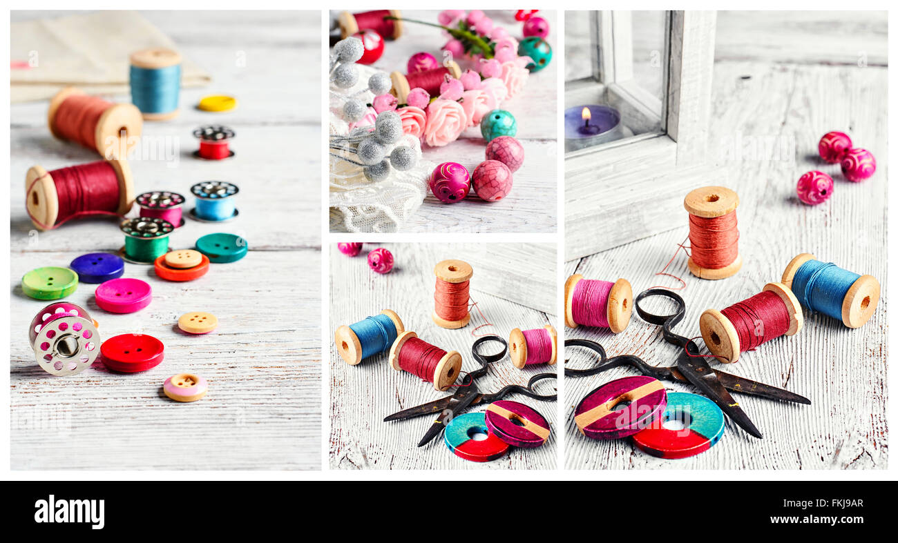 Set beads,thread,bobbins and accessories for making jewelry Stock Photo ...