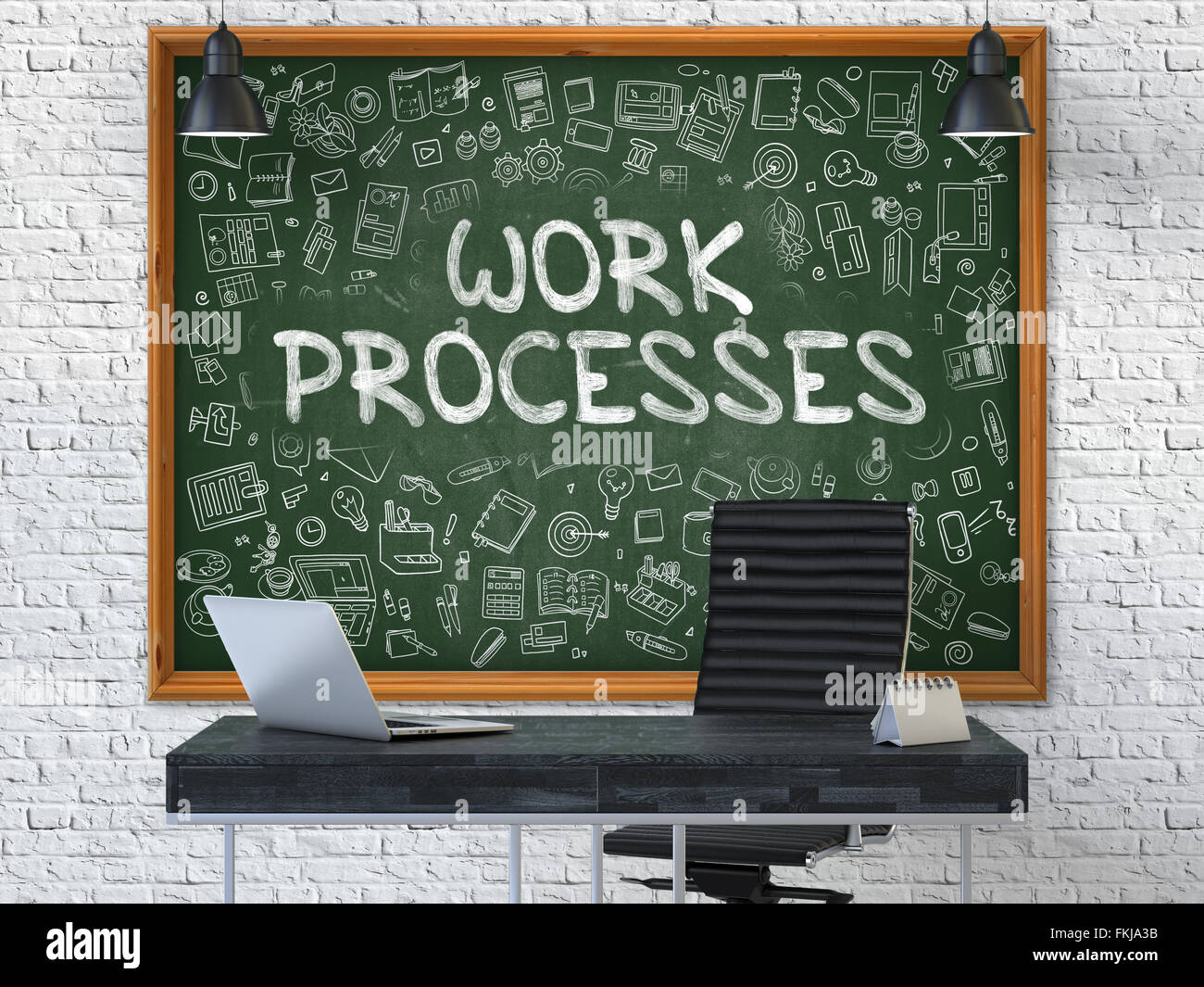 Hand Drawn Work Processes on Office Chalkboard Stock Photo - Alamy