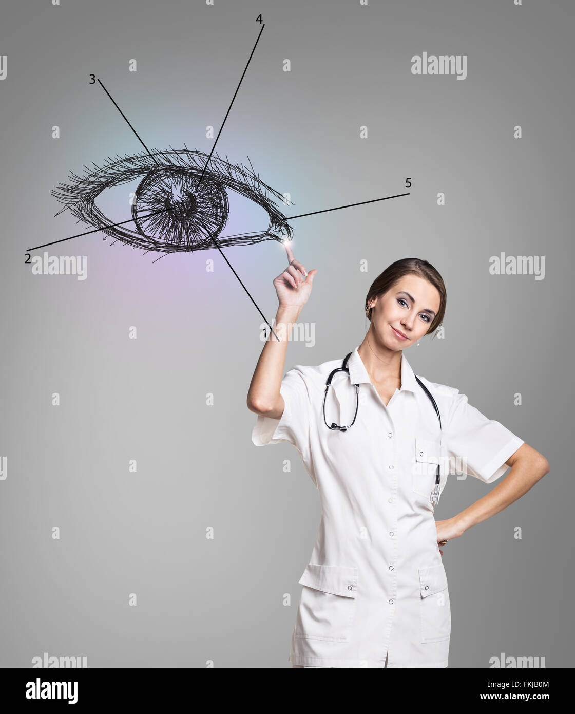 Female doctor in uniform touch painted human eye Stock Photo - Alamy