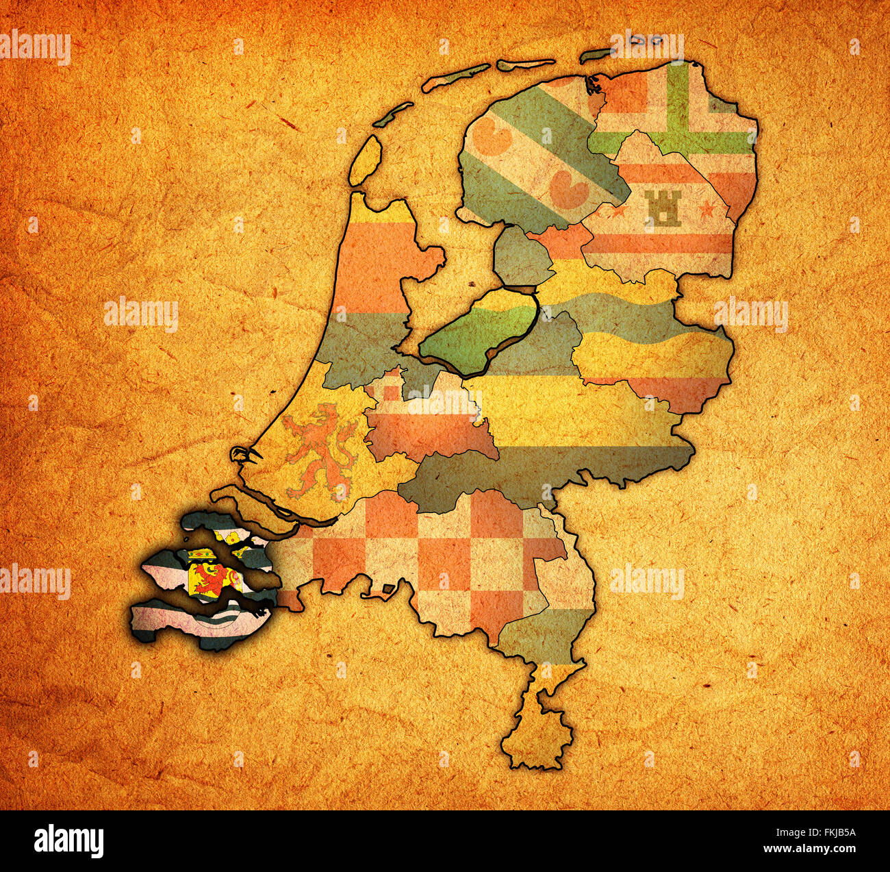 zeeland flag on map with borders of provinces in netherlands Stock ...
