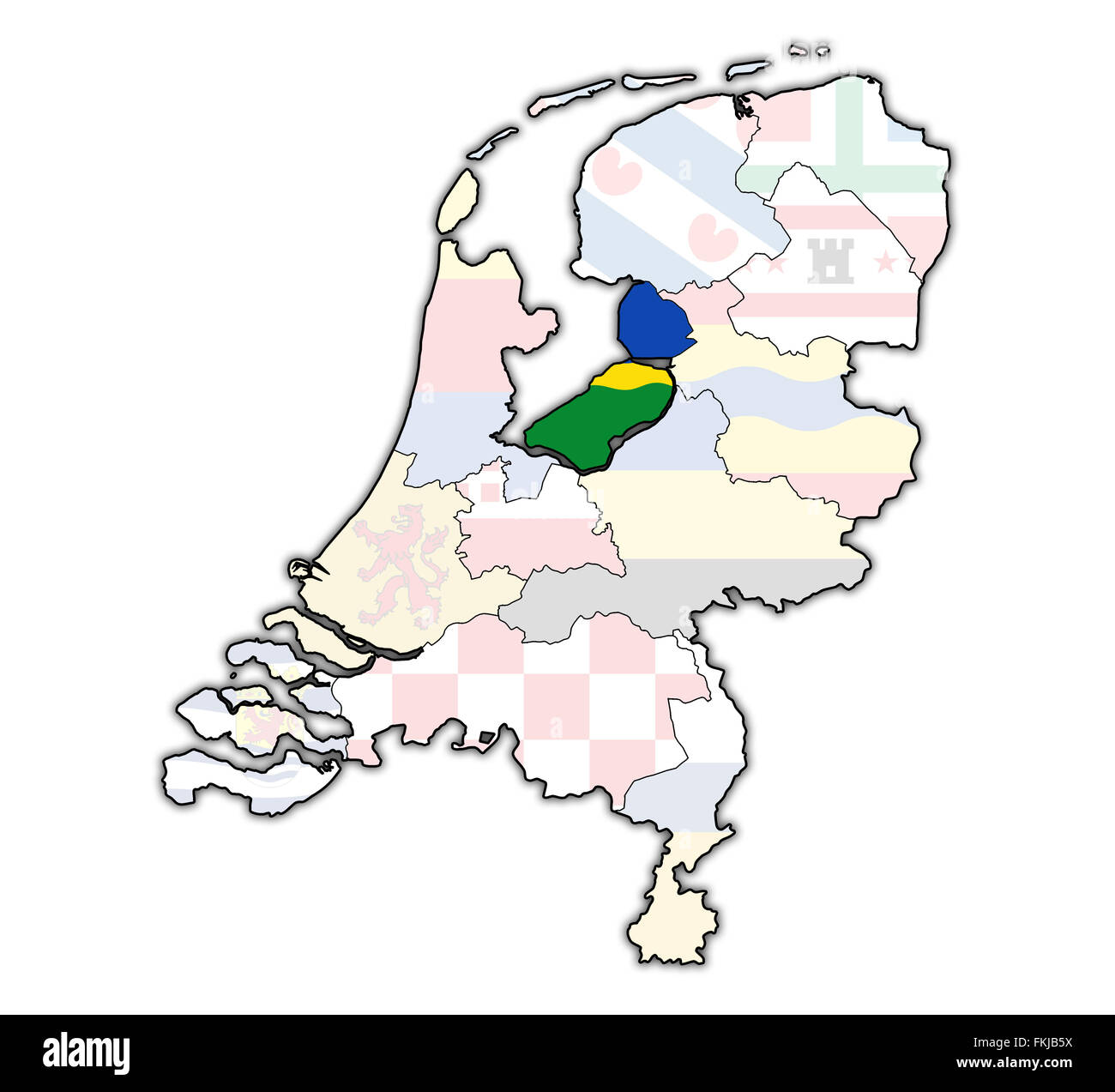 flevoland flag on map with borders of provinces in netherlands Stock ...