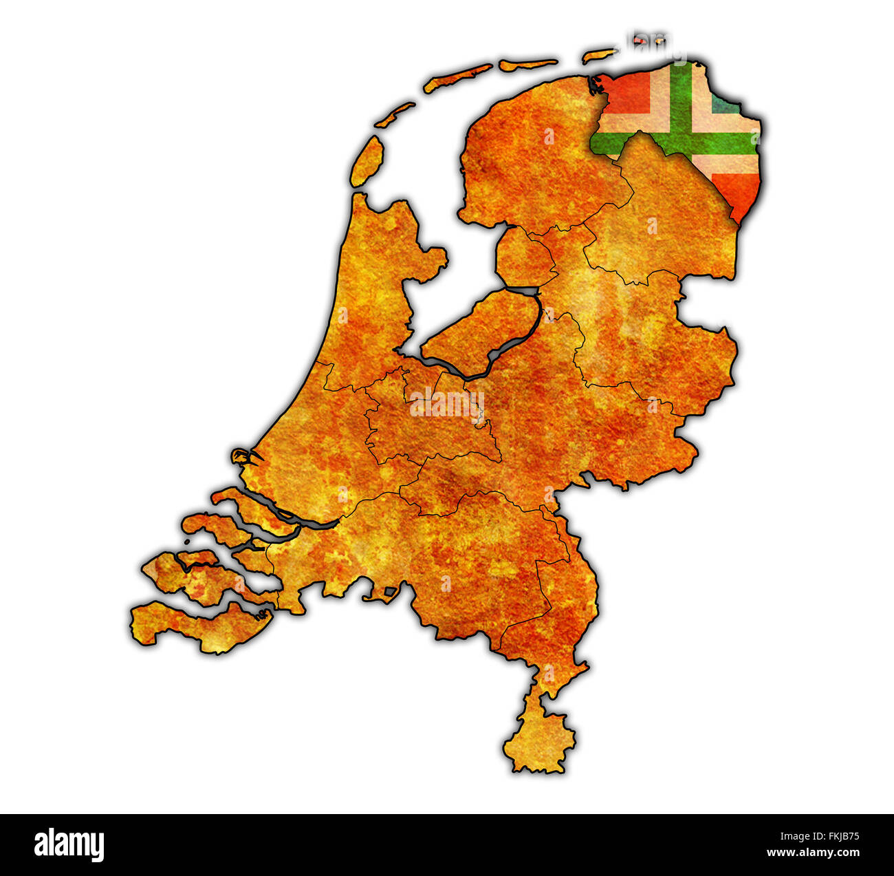 groningen flag on map with borders of provinces in netherlands Stock ...