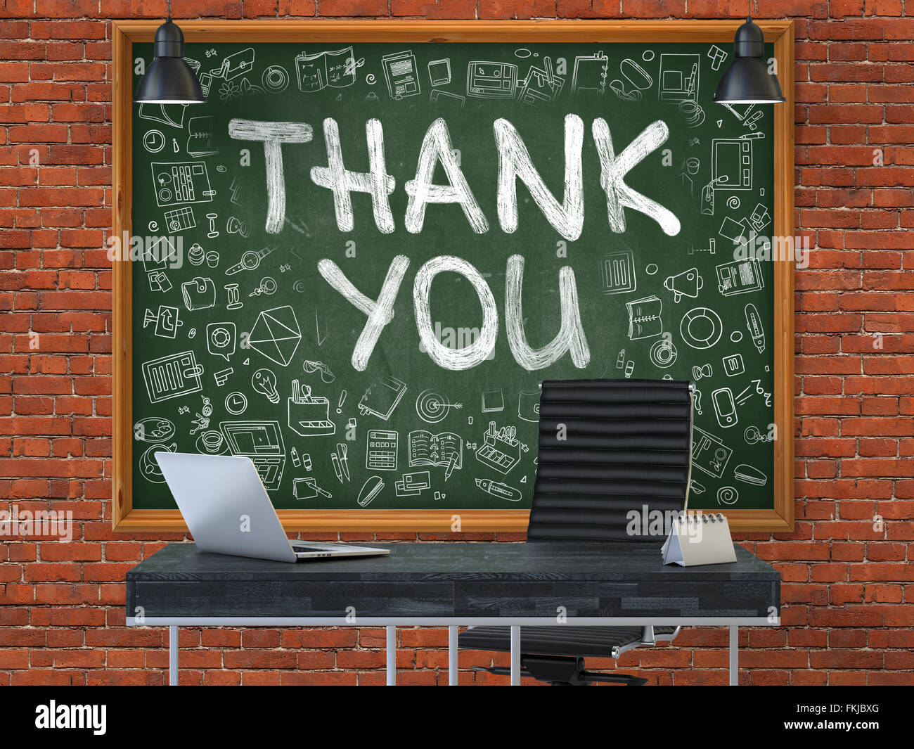 Hand Drawn Thank You on Office Chalkboard Stock Photo - Alamy