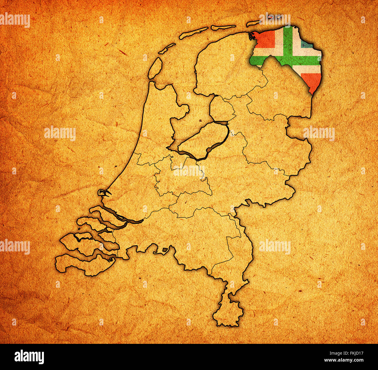 groningen flag on map with borders of provinces in netherlands Stock ...