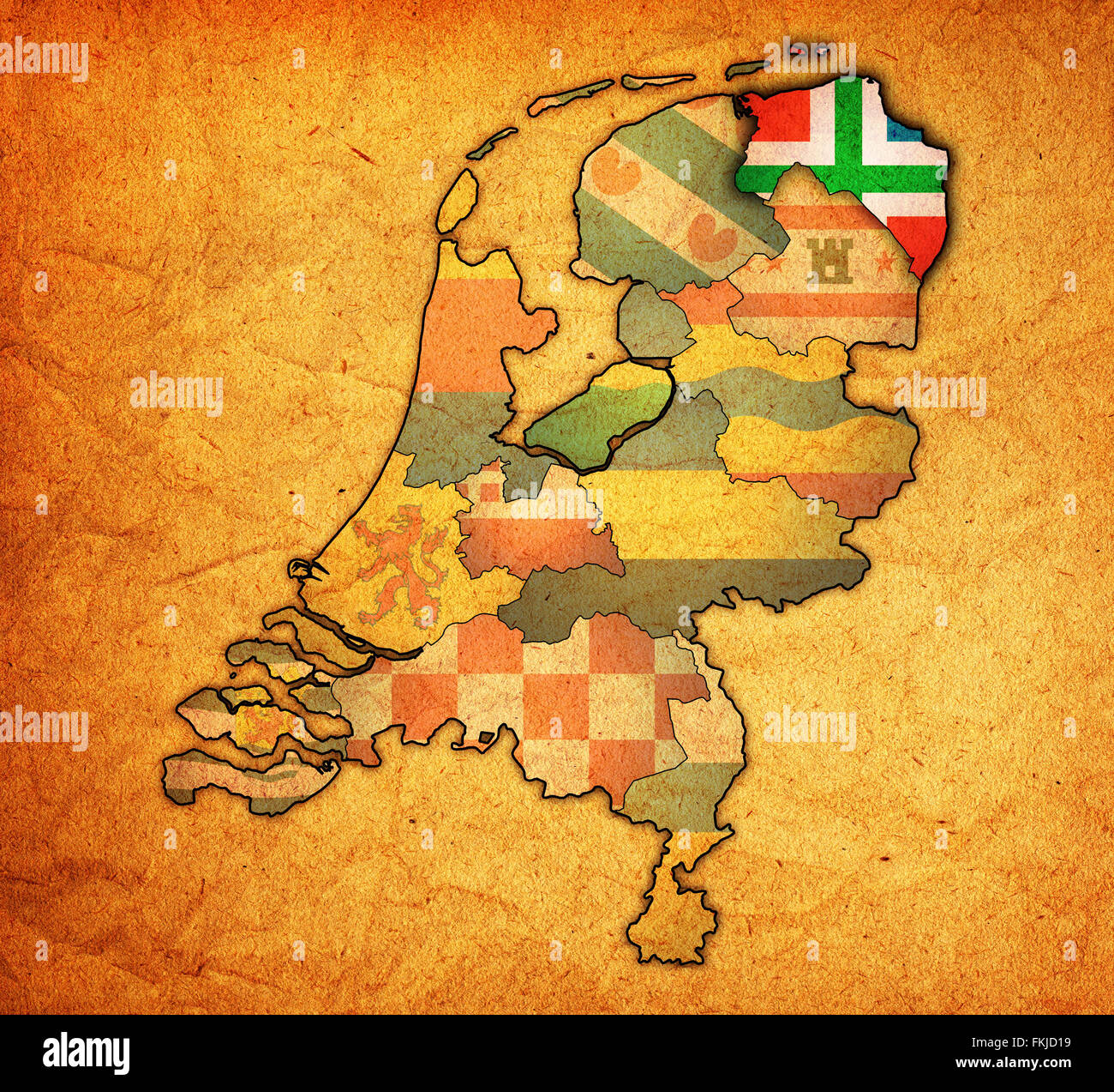 groningen flag on map with borders of provinces in netherlands Stock ...