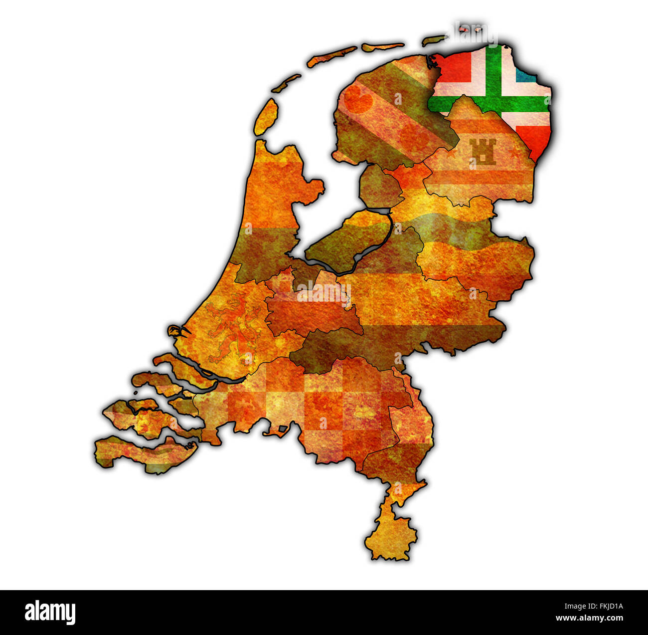 groningen flag on map with borders of provinces in netherlands Stock ...