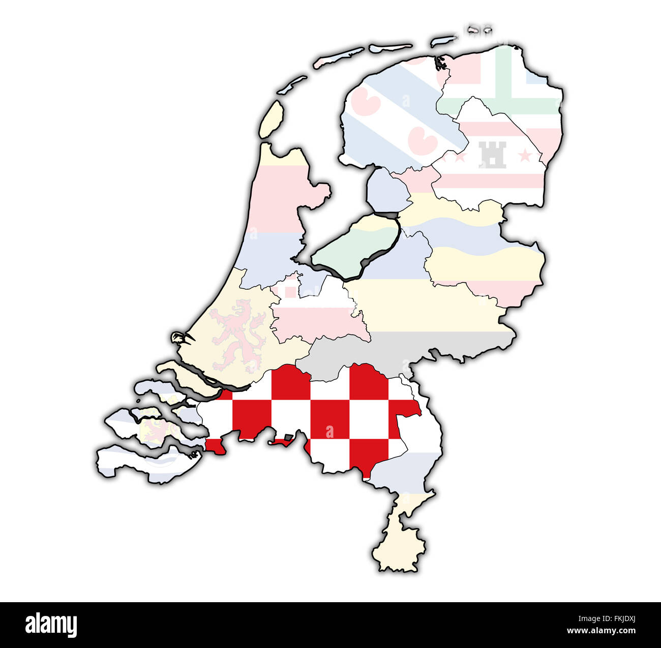 north brabant flag on map with borders of provinces in netherlands ...