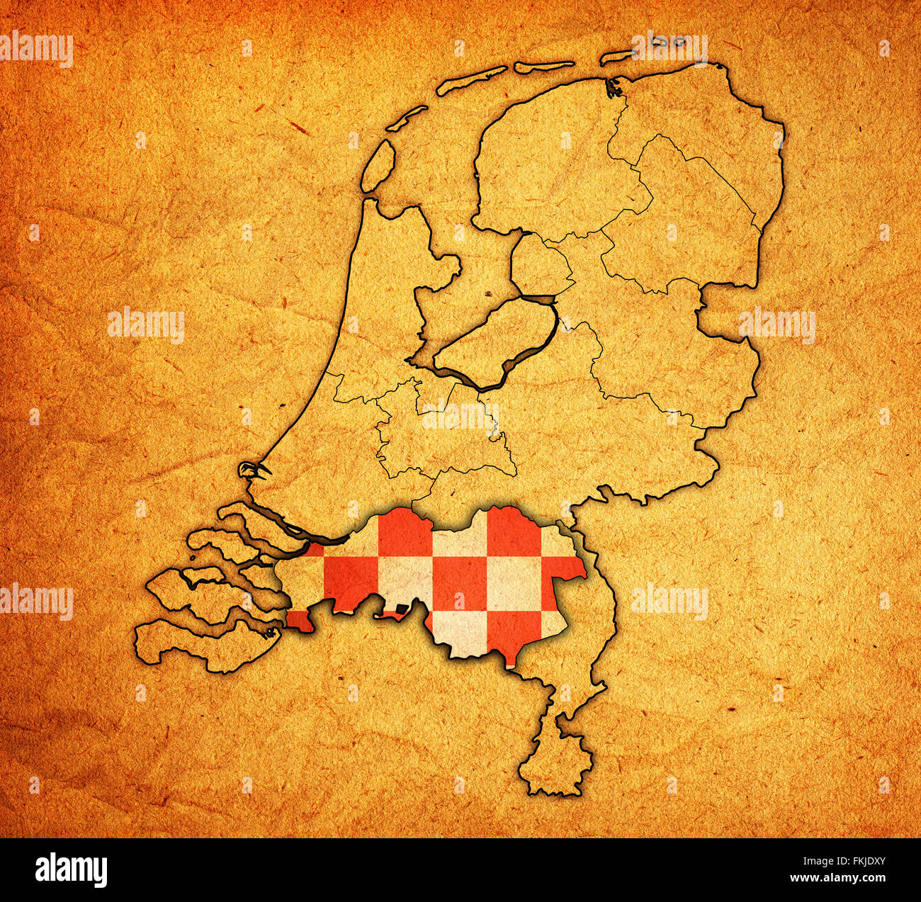 north brabant flag on map with borders of provinces in netherlands ...