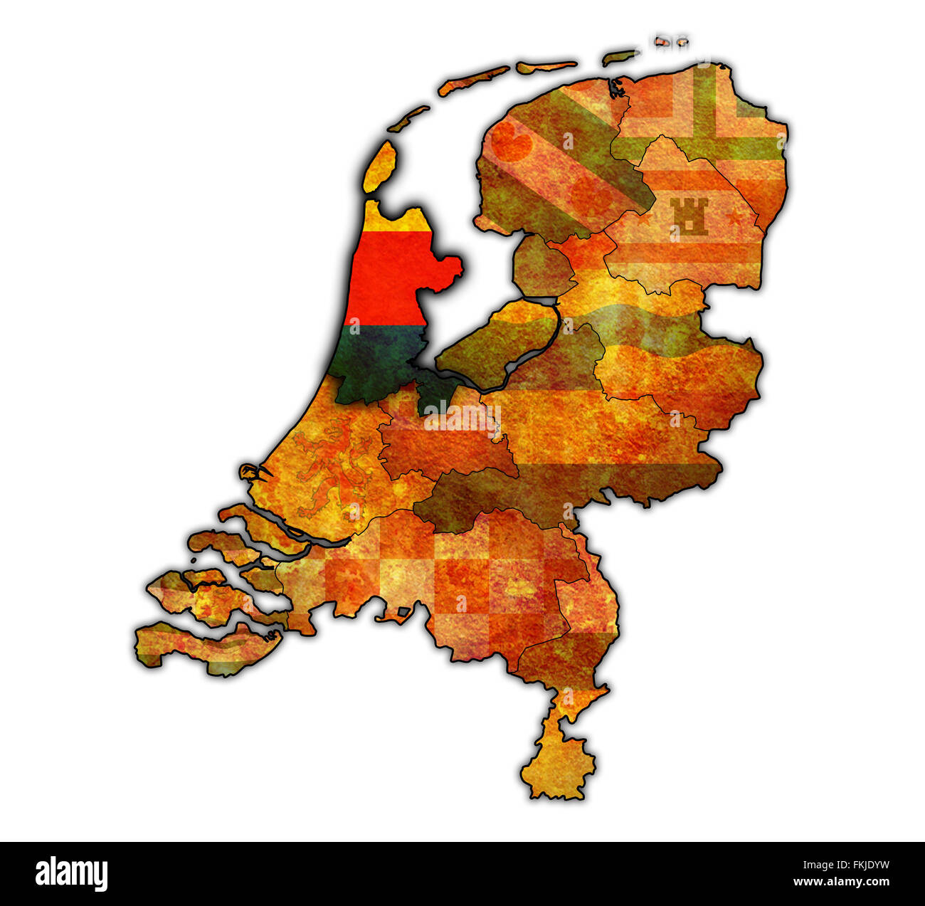 north holland flag on map with borders of provinces in netherlands ...