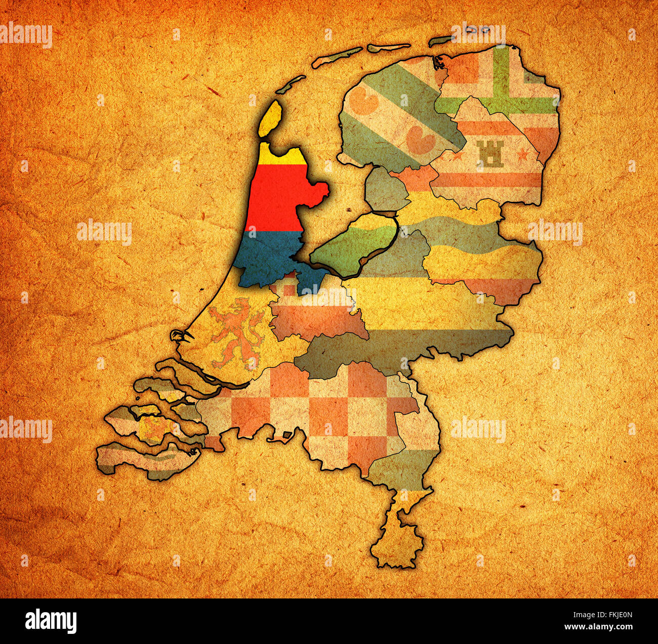 north holland flag on map with borders of provinces in netherlands ...