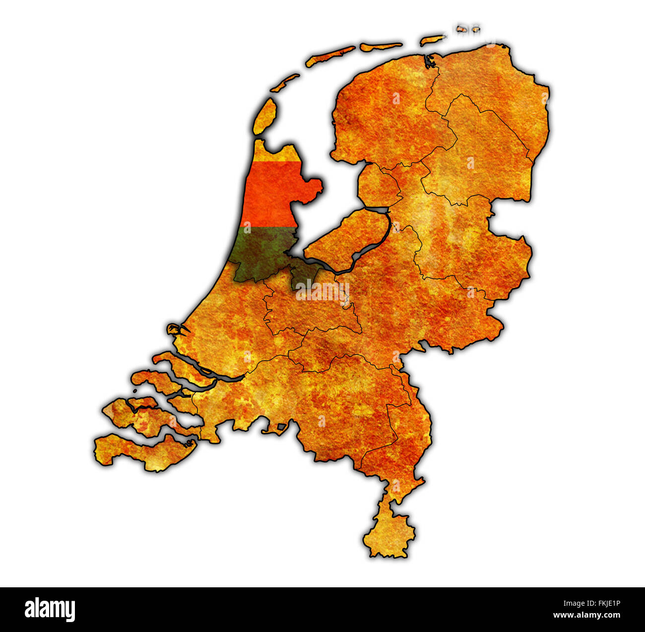 north holland flag on map with borders of provinces in netherlands ...