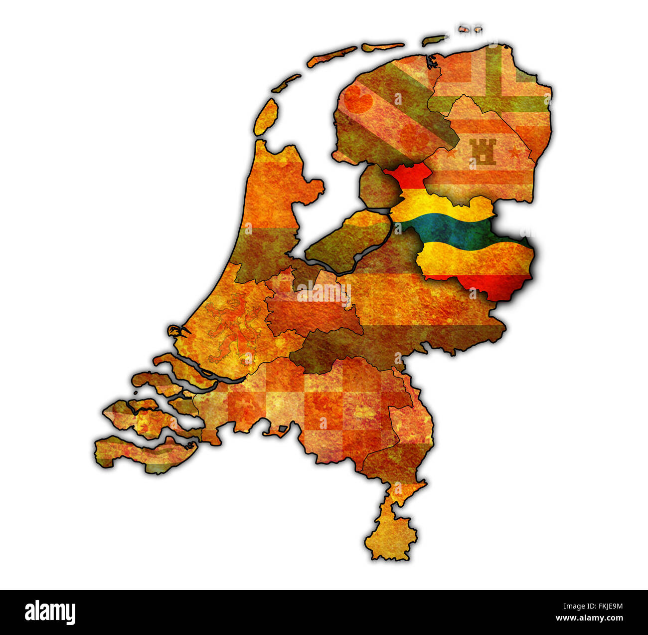 overijssel flag on map with borders of provinces in netherlands Stock ...