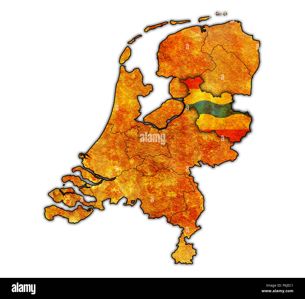 overijssel flag on map with borders of provinces in netherlands Stock ...