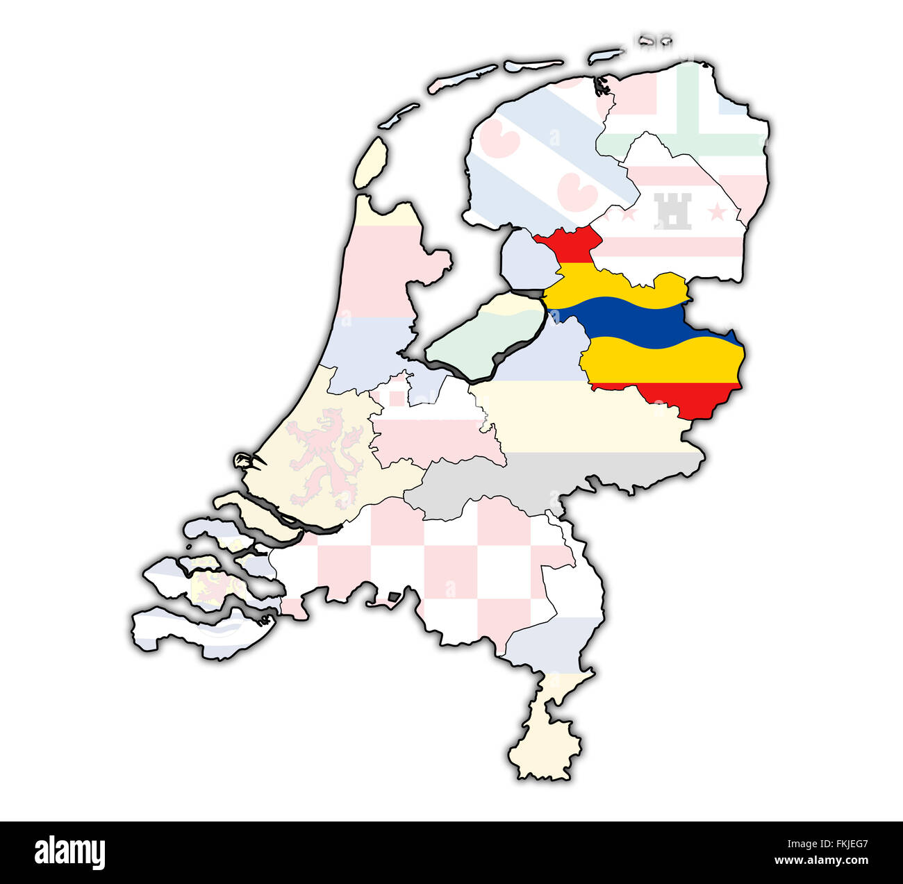 overijssel flag on map with borders of provinces in netherlands Stock ...