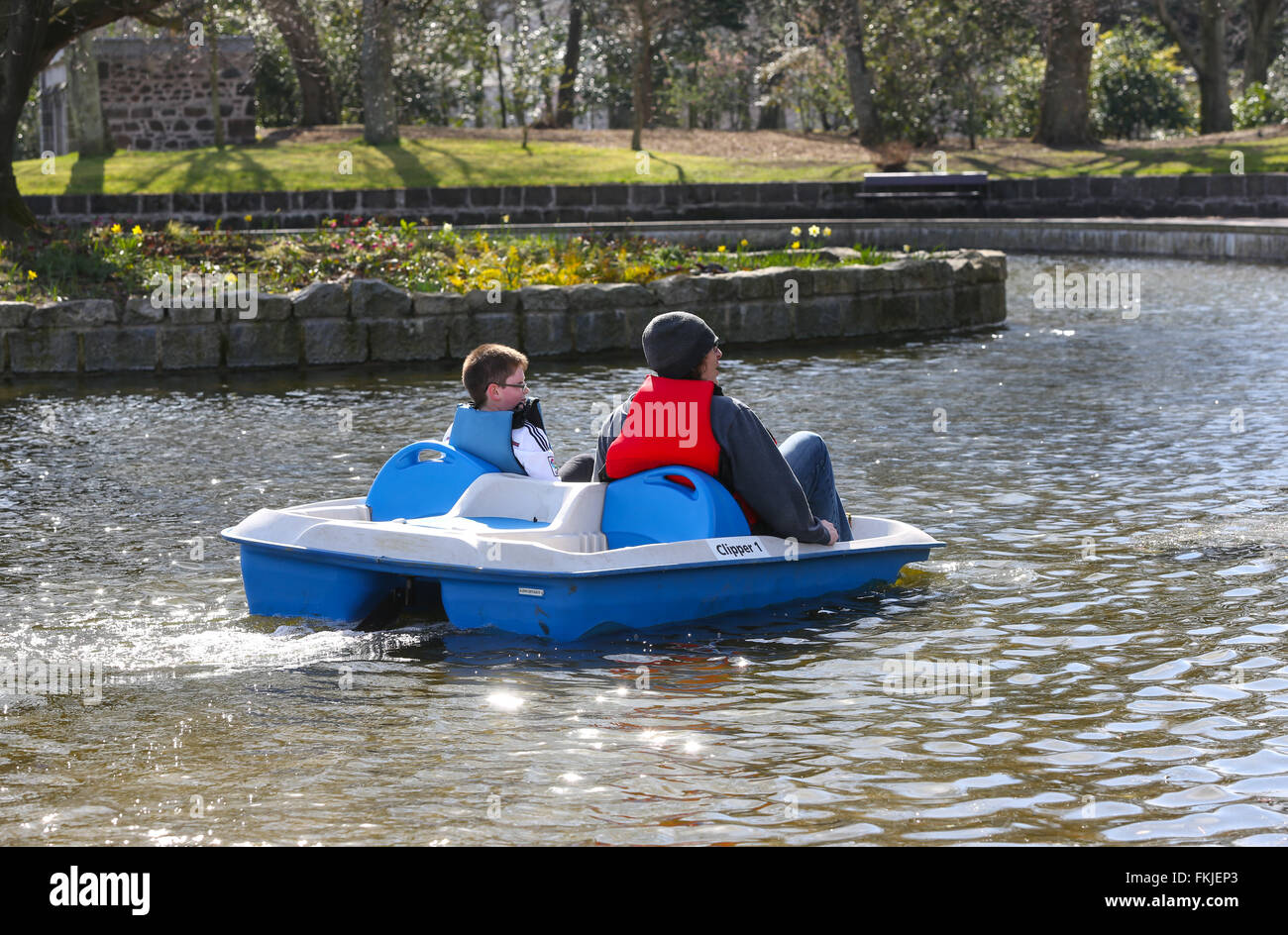 People enjoying a pedalo on the boating pond in Duthie Park, Aberdeen ...
