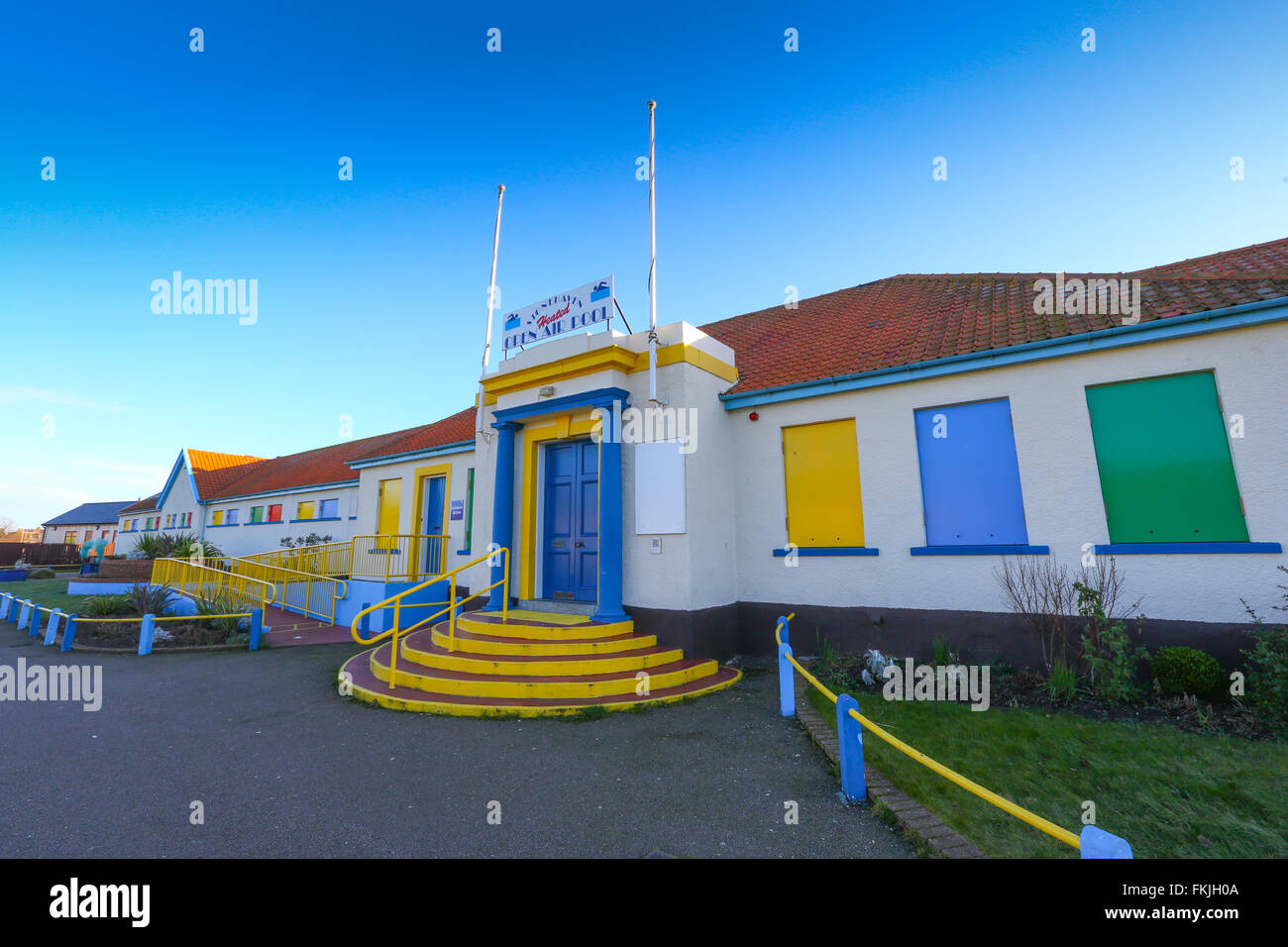 The colourful exterior of the open air swimming pool in Stonehaven ...